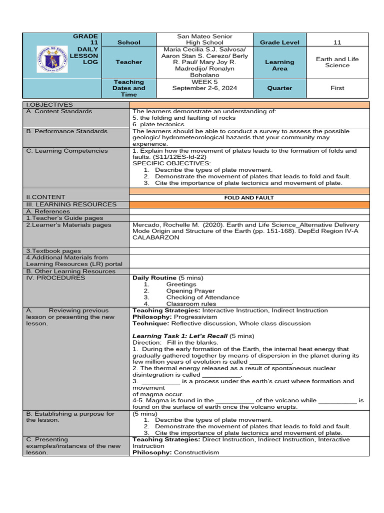 Earth Science Lesson Plan: Plate Tectonics | PDF | Plate Tectonics ...