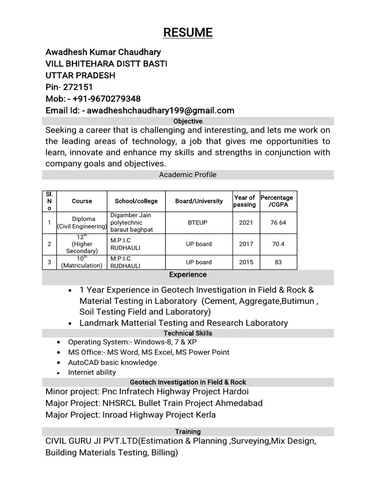 Awadhesh CV | PDF