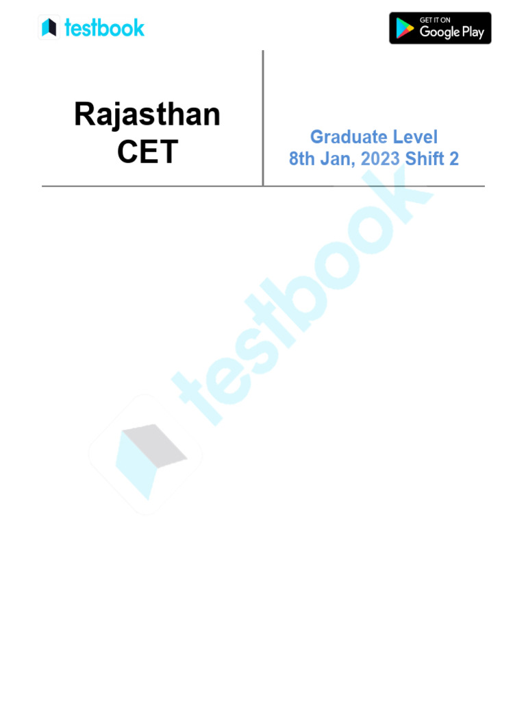 Rajasthan CET (Graduation Level) Official Paper (Held On - 08 Jan 2023 ...