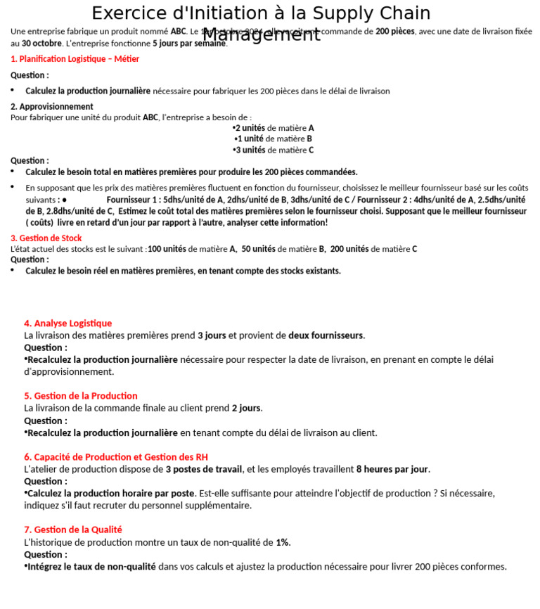 Exercice D'initiation | PDF | Logistique | Business