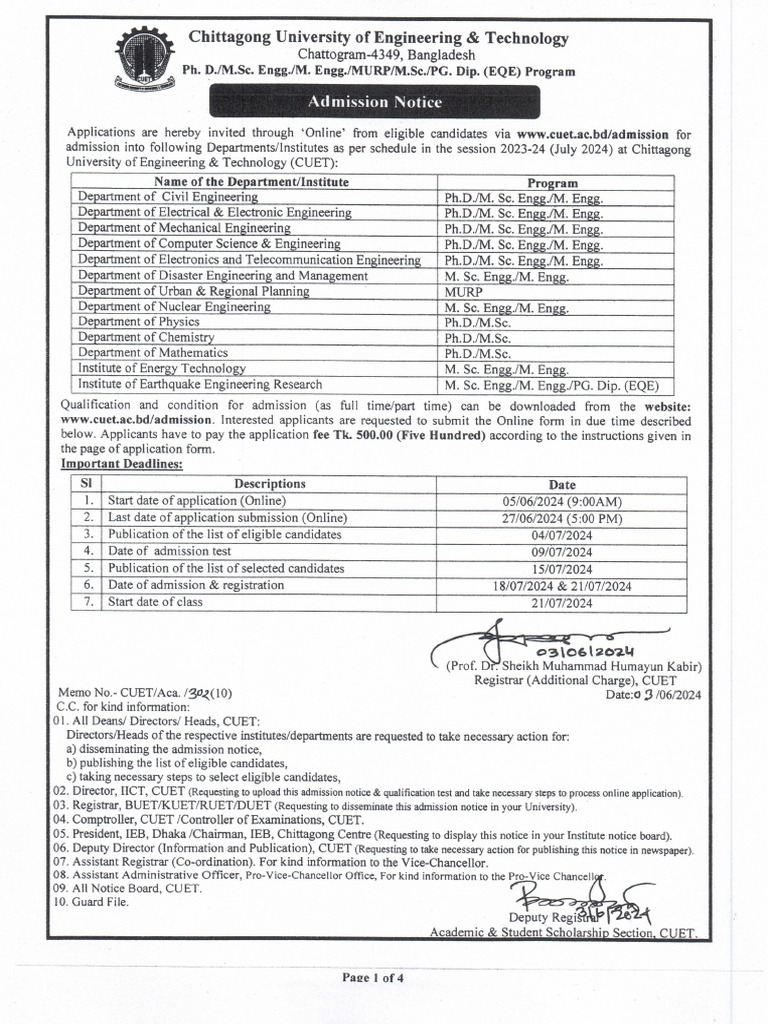Notice of Post Graduate Admission_2023-24 (July 2024) | PDF