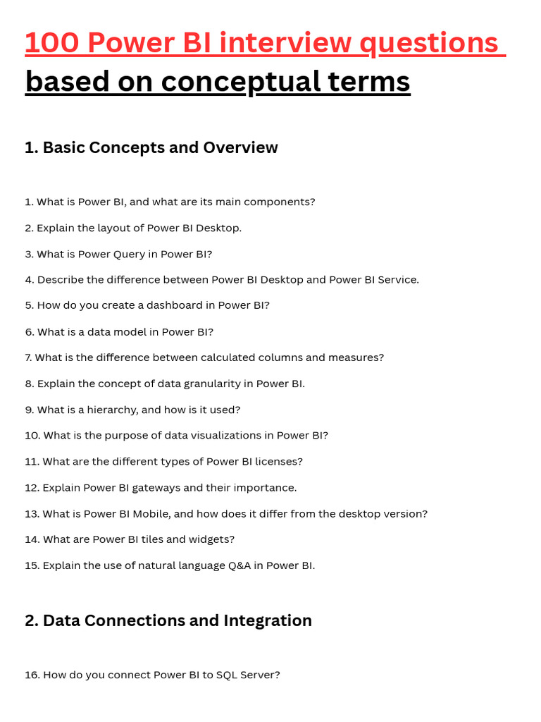100 Power BI questions | PDF | Computing | Data Management