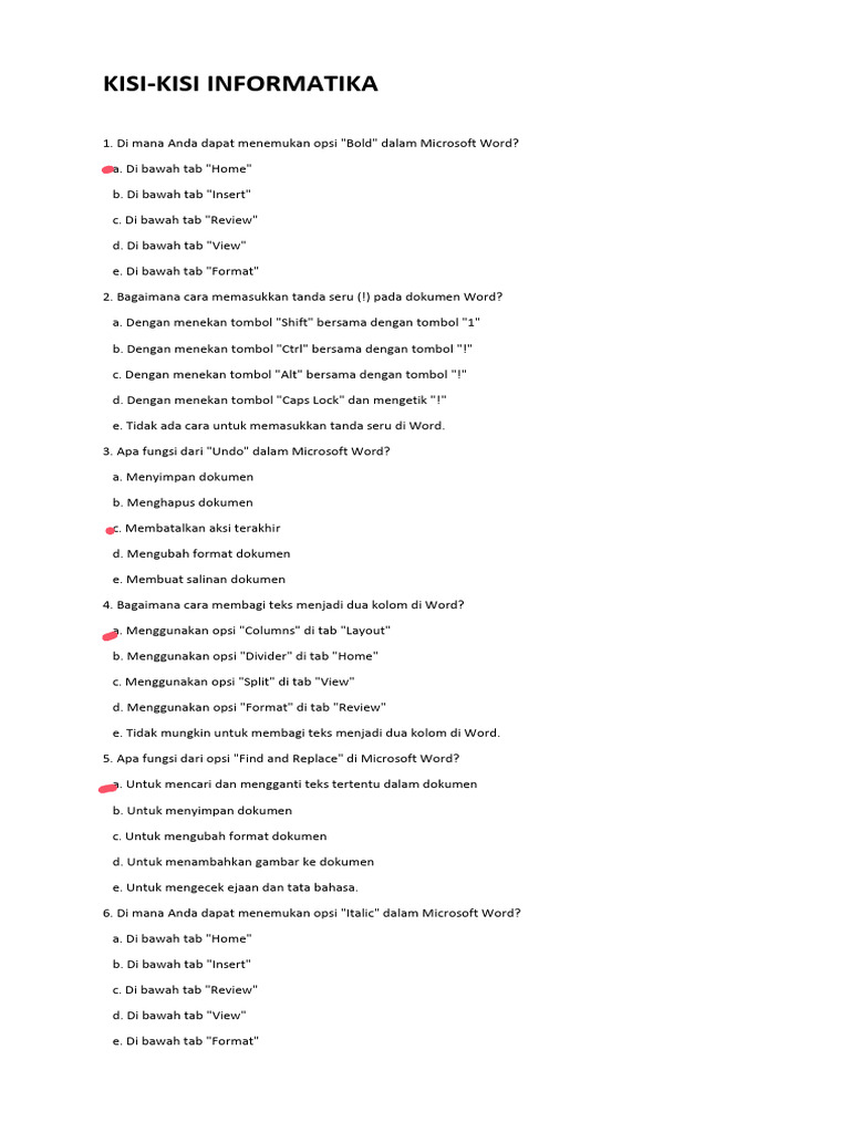 Kisi-Kisi Informatika | PDF