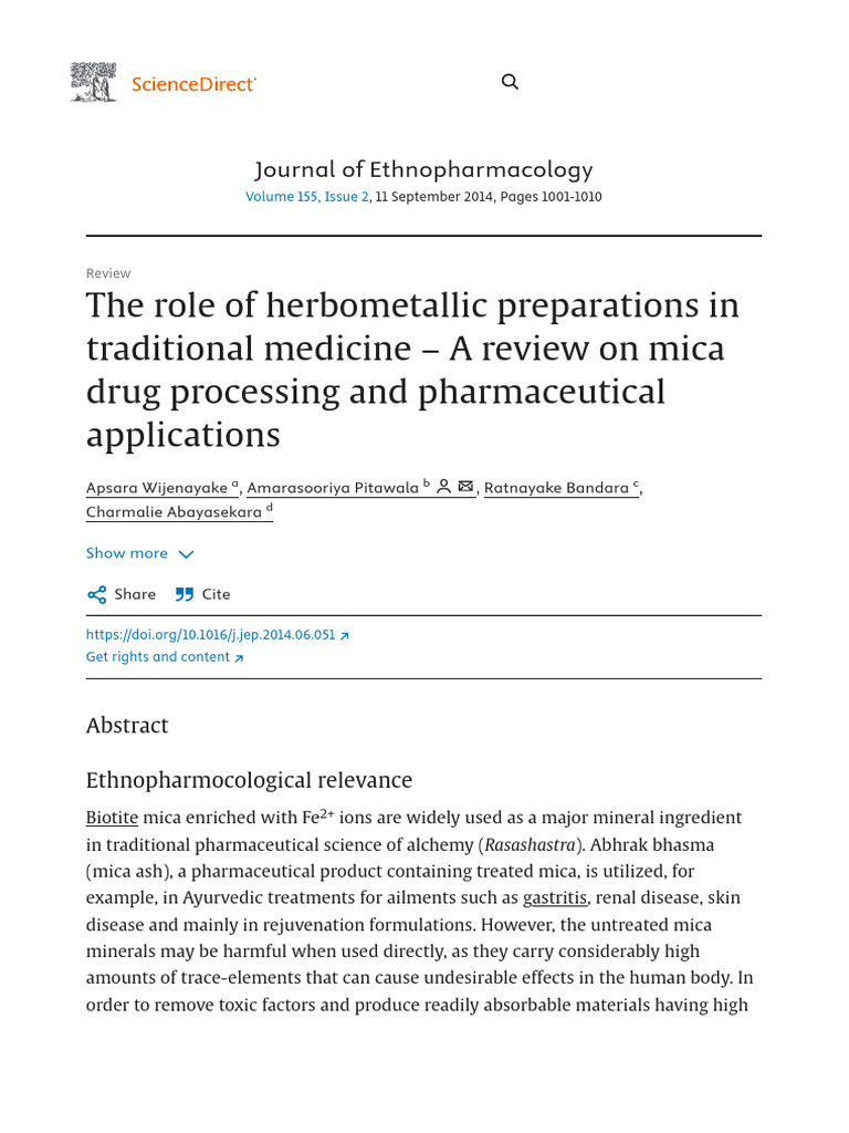 The role of herbometallic preparations in traditional medicine – A ...