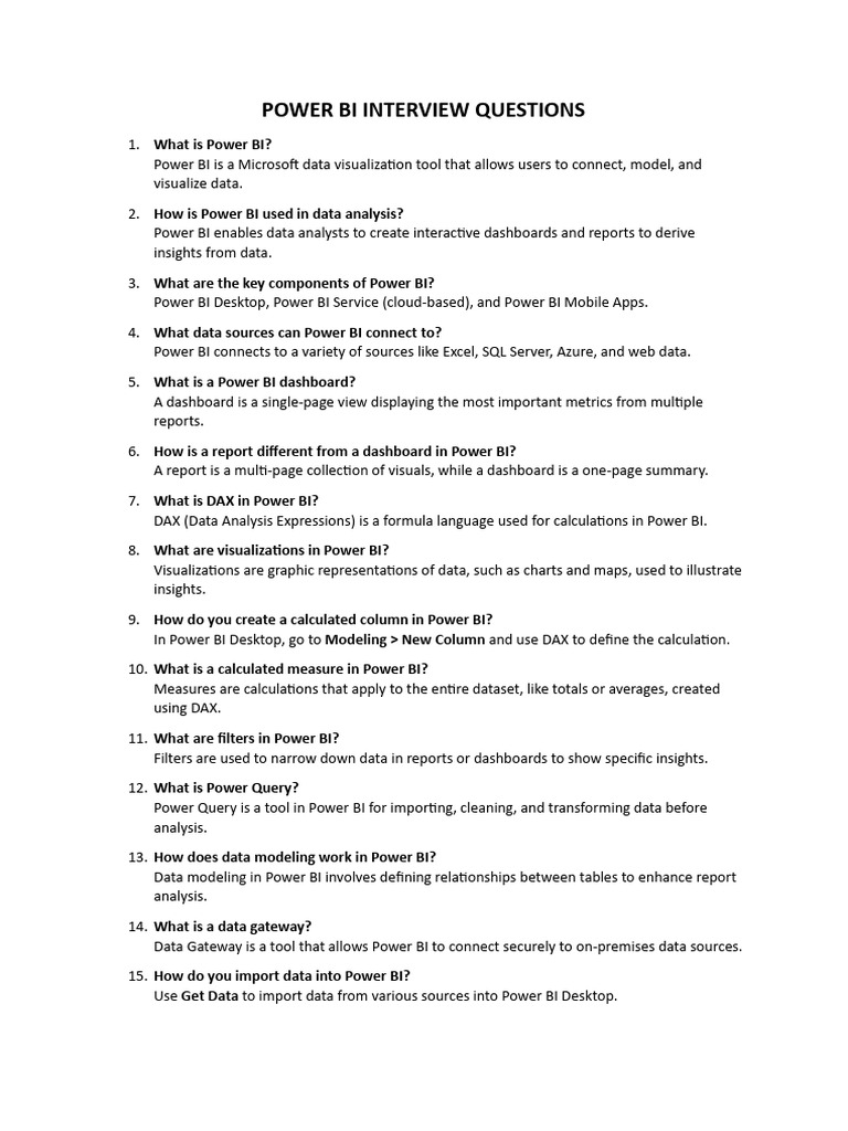 POWER BI INTERVIEW QUESTIONS (Basic) | PDF | Data Analysis | Information Retrieval