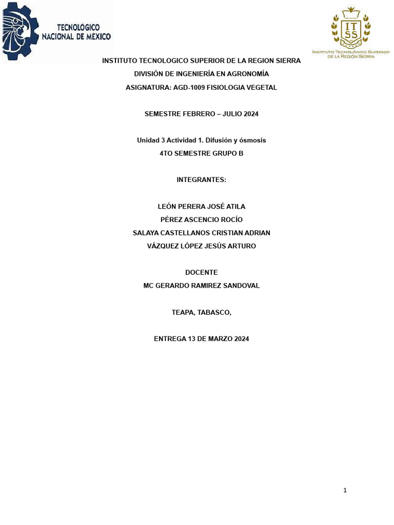 Vazquez Lopez U3.ACT1. | PDF | Ósmosis | Difusión