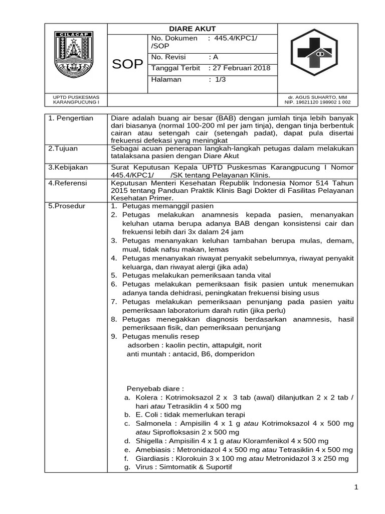Sop Diare Akut Fix | PDF