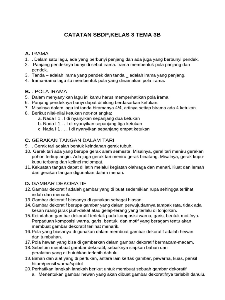 CATATAN SBDP Tema 3B | PDF | Seni & Disiplin Bahasa | Griya & Taman
