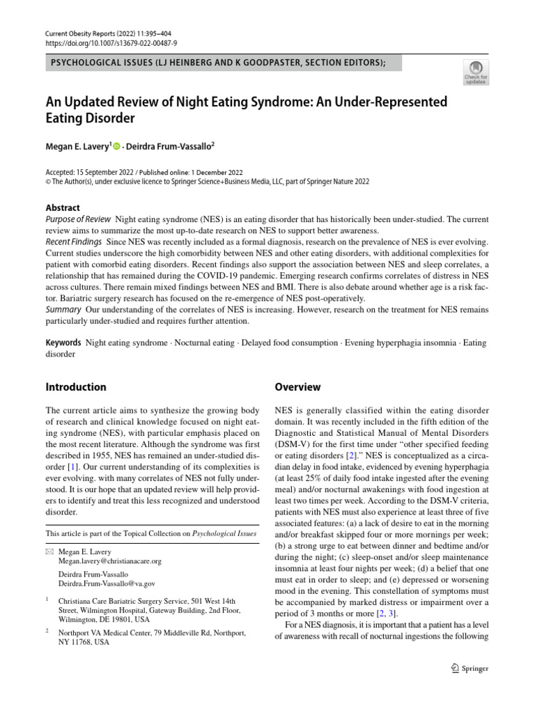 An Updated Review of Night Eating Syndrome an Under Represented Eating ...