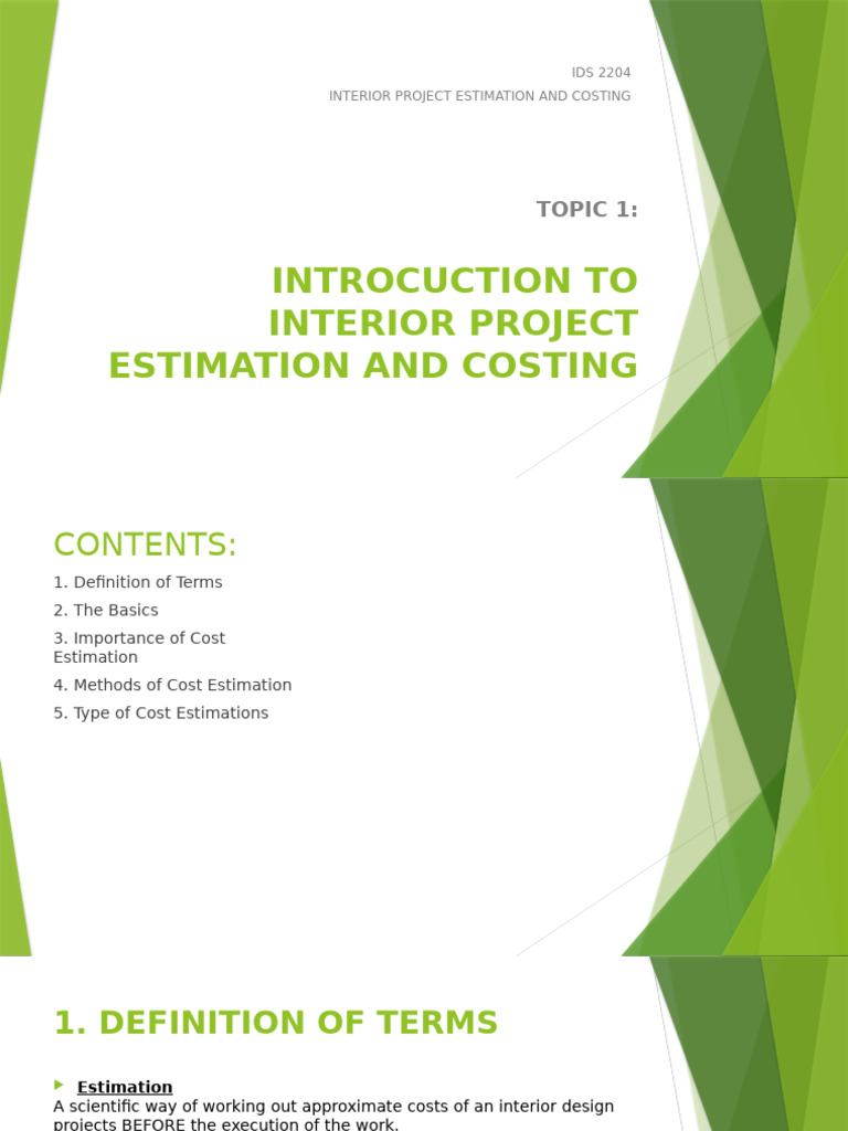 Introcuction To Interior Project Estimation and Costing | PDF ...
