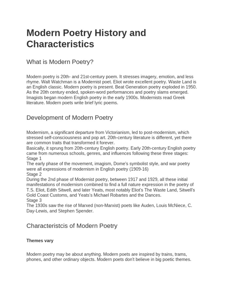 Modern Poetry: 20th-21st Century Trends | PDF | Poetry | English Poetry
