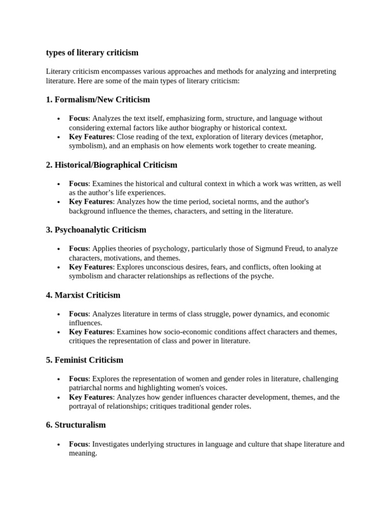 Types of Literary Criticism | PDF | Liberal Arts Education | Psychology