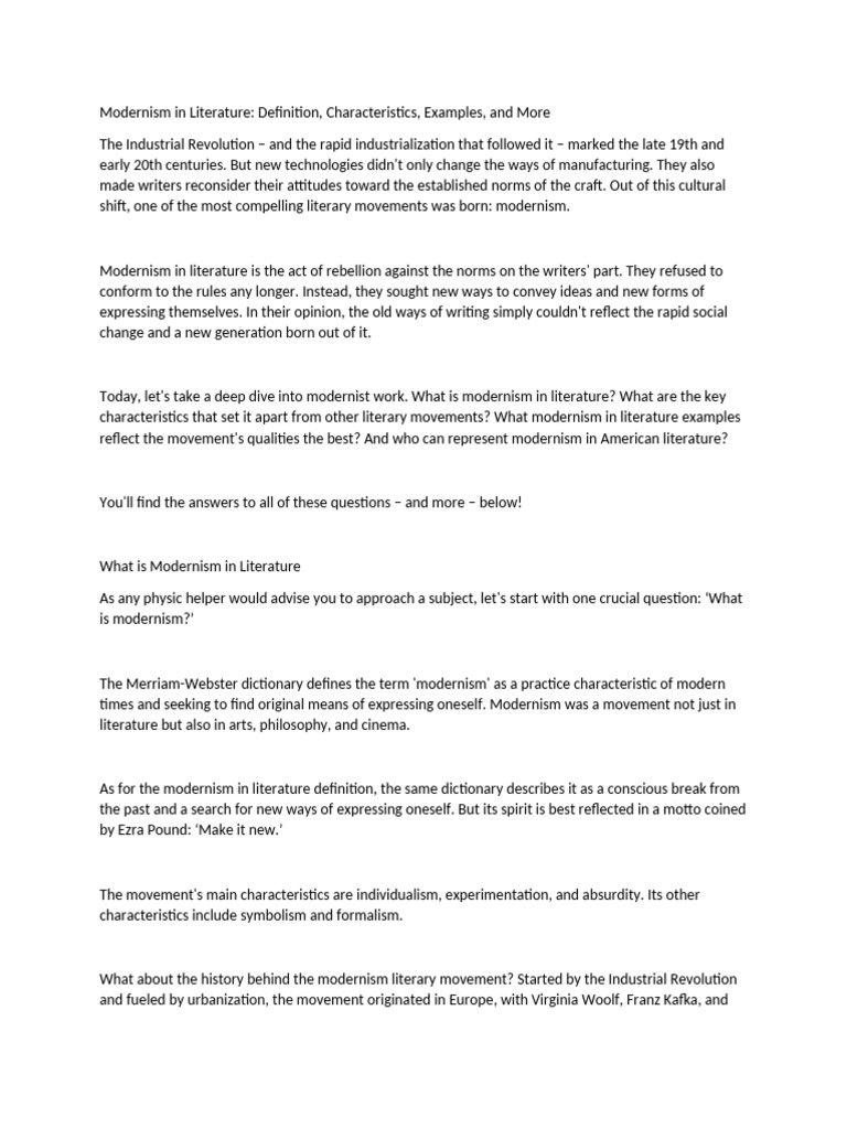 Modernism in Literature | PDF | Modernism | Literary Modernism