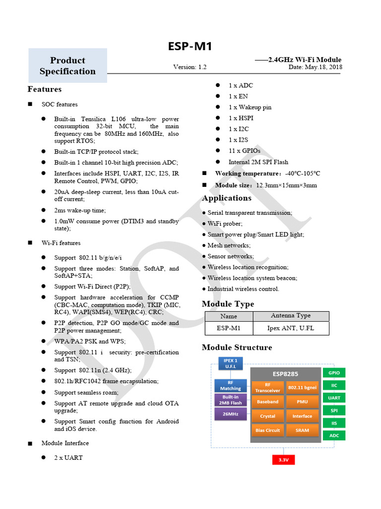 ESP-M1: Product Specification | PDF | Wi Fi | Ieee 802.11