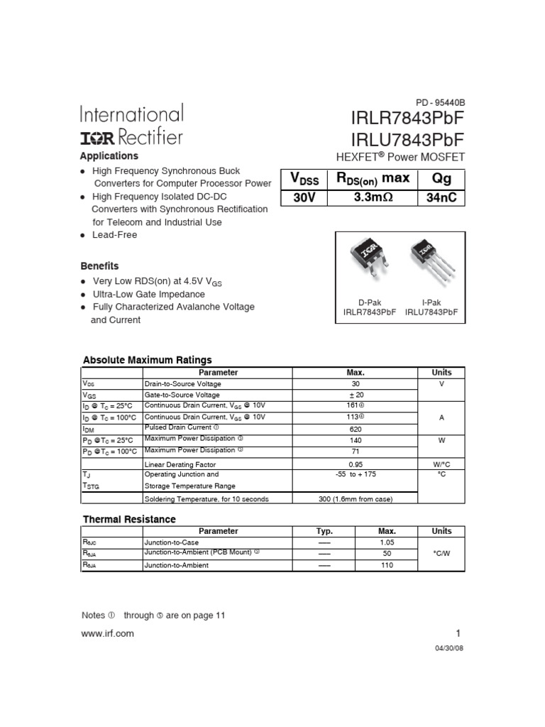 Infineon IRLR7843 DataSheet v01 01 en | PDF | Diode | Electrical Components