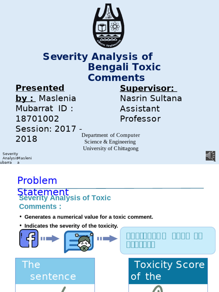 Severity Analysis of Bengali Toxic Comments: Presented By: Supervisor ...