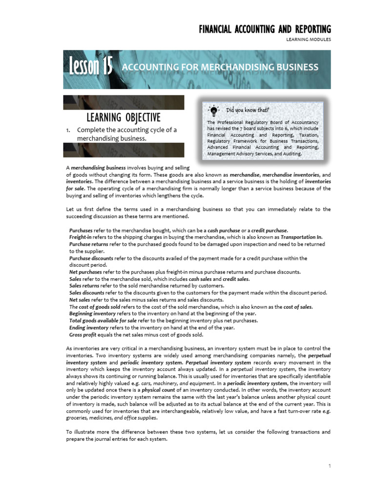 Lesson-15 | PDF | Debits And Credits | Cost Of Goods Sold