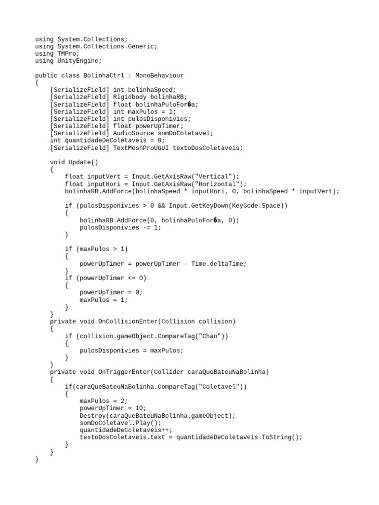 Bolinha Control Script for Unity | PDF