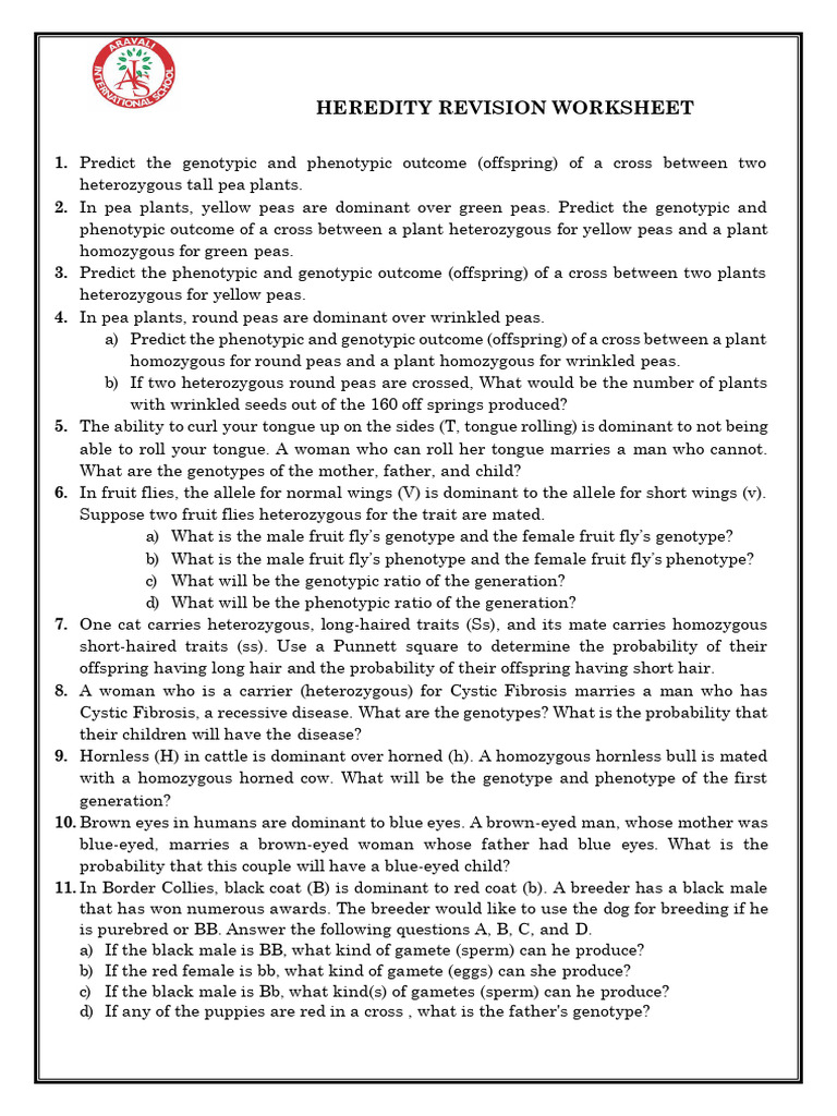 HEREDITY - Problems WORKSHEET | PDF | Genotype | Dominance (Genetics)
