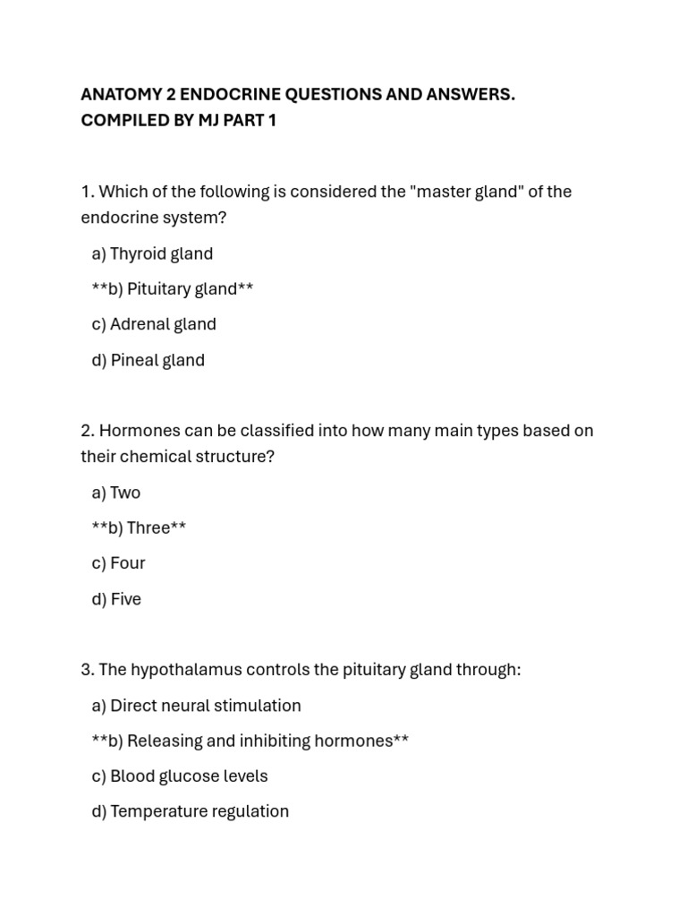 Anatomy 2 (Endocrine Systerm) Q & A Part 1 | PDF | Endocrine System ...