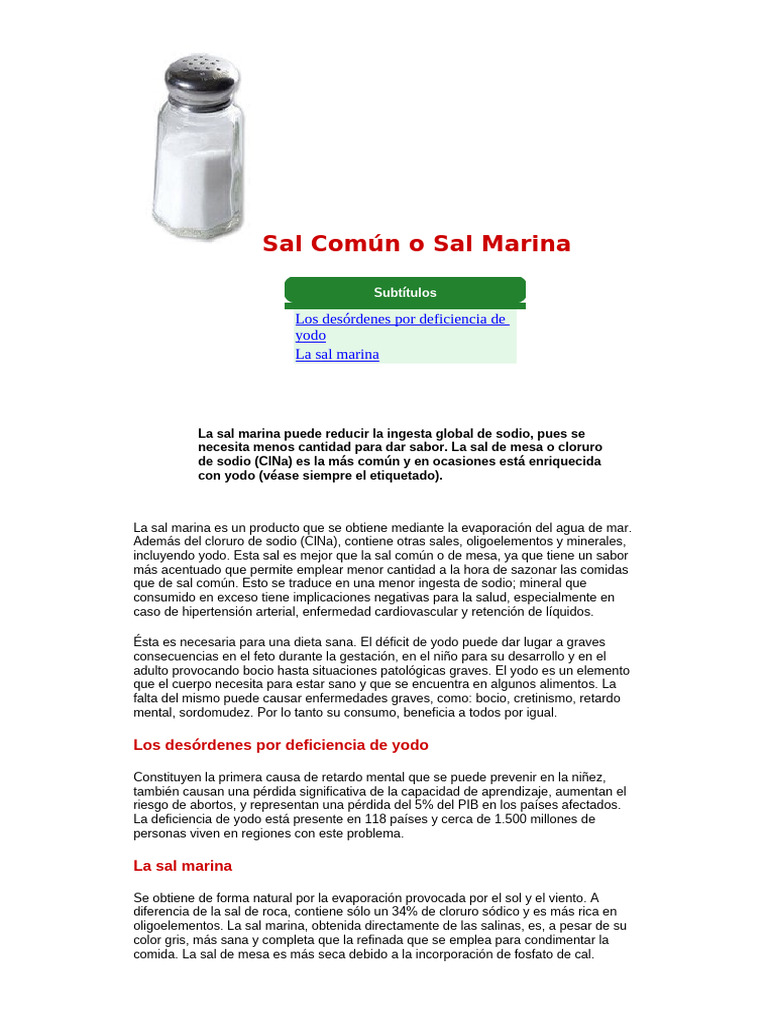Sal Común o Sal Marina | PDF | sal | Yodo
