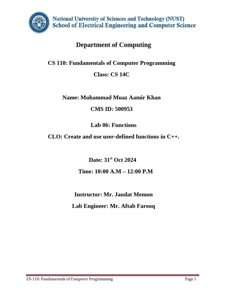 Lab 06 500953 Muhammad Muaz Aamir Khan | PDF | Computers | Technology & Engineering