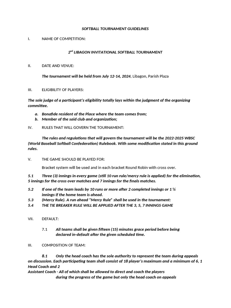 Libagon Softball Tournament Guidelines | PDF | Pitcher | Ball And Bat Games
