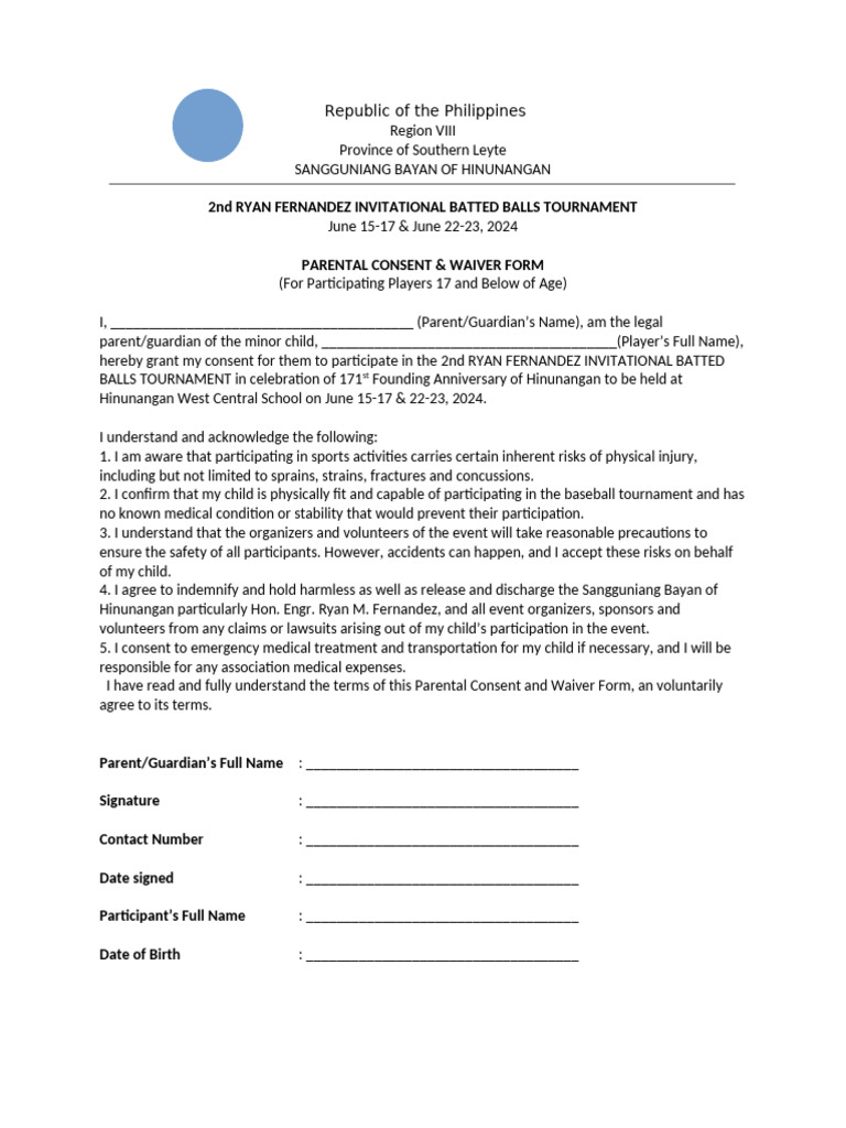 PARENTAL CONSENT & WAIVER FORM | PDF | Consent
