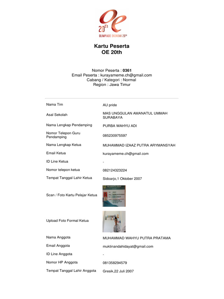 Kartu Peserta Oe | PDF