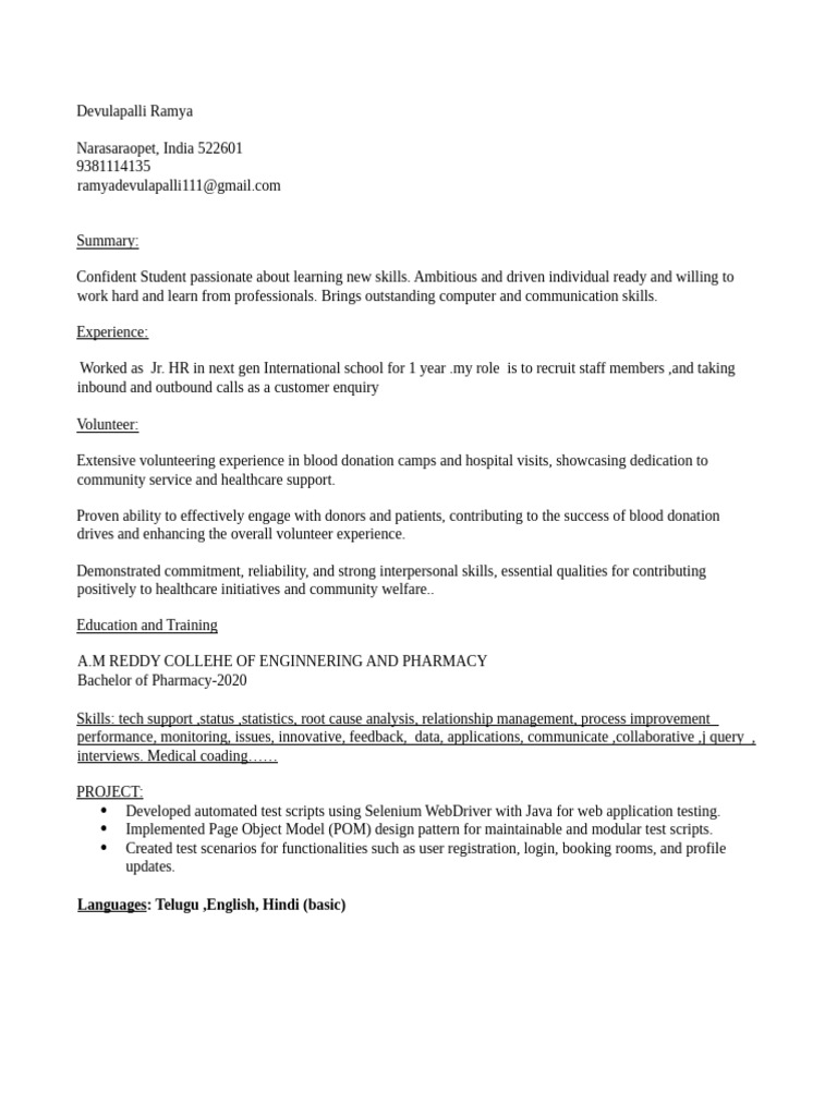 Ramya Resume 111 | PDF