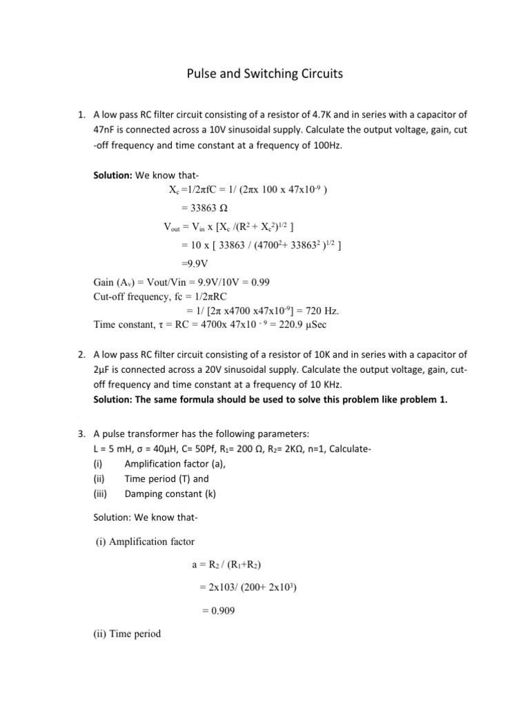 Pulse and Switching Circuit (Problems) | PDF | Science & Mathematics