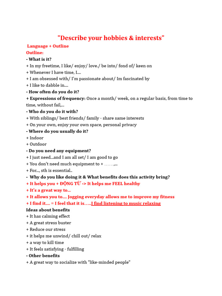 Describe Hobbies | PDF | Self-Improvement