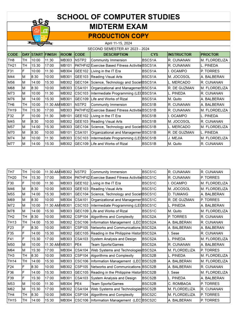 CS Midterm Schedule Students | PDF | Science