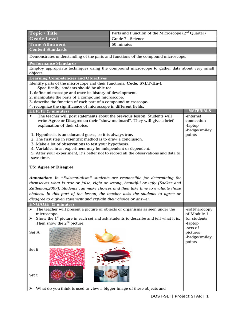 LESSON-EXEMPLAR-COT-MICROSCOPE-1 | PDF | Microscope | Optics
