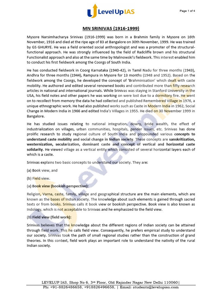 MN SRINIVAS (Handout 52) NA | PDF | Caste