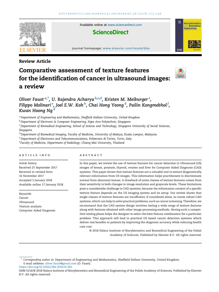 2018 - CAD - Comparative Assessment of Texture Features | PDF | Cancer | Ovarian Cancer