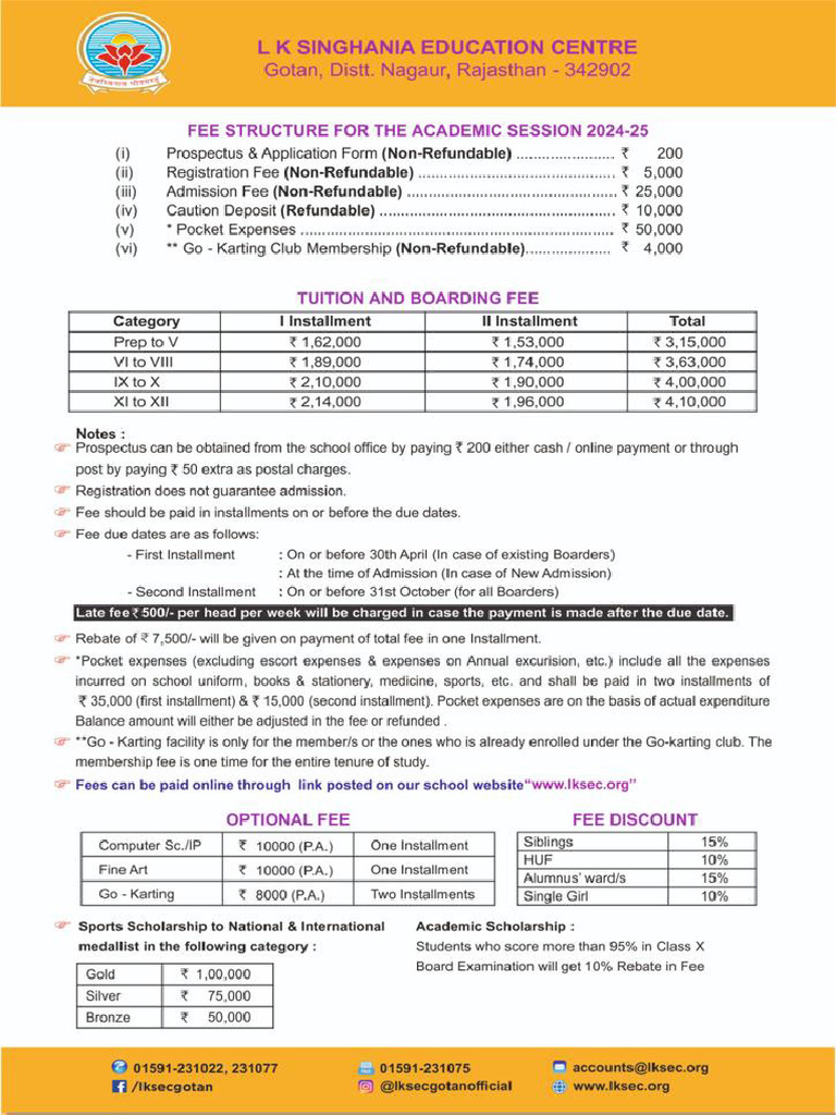 Fee Structure 2024 25 | PDF