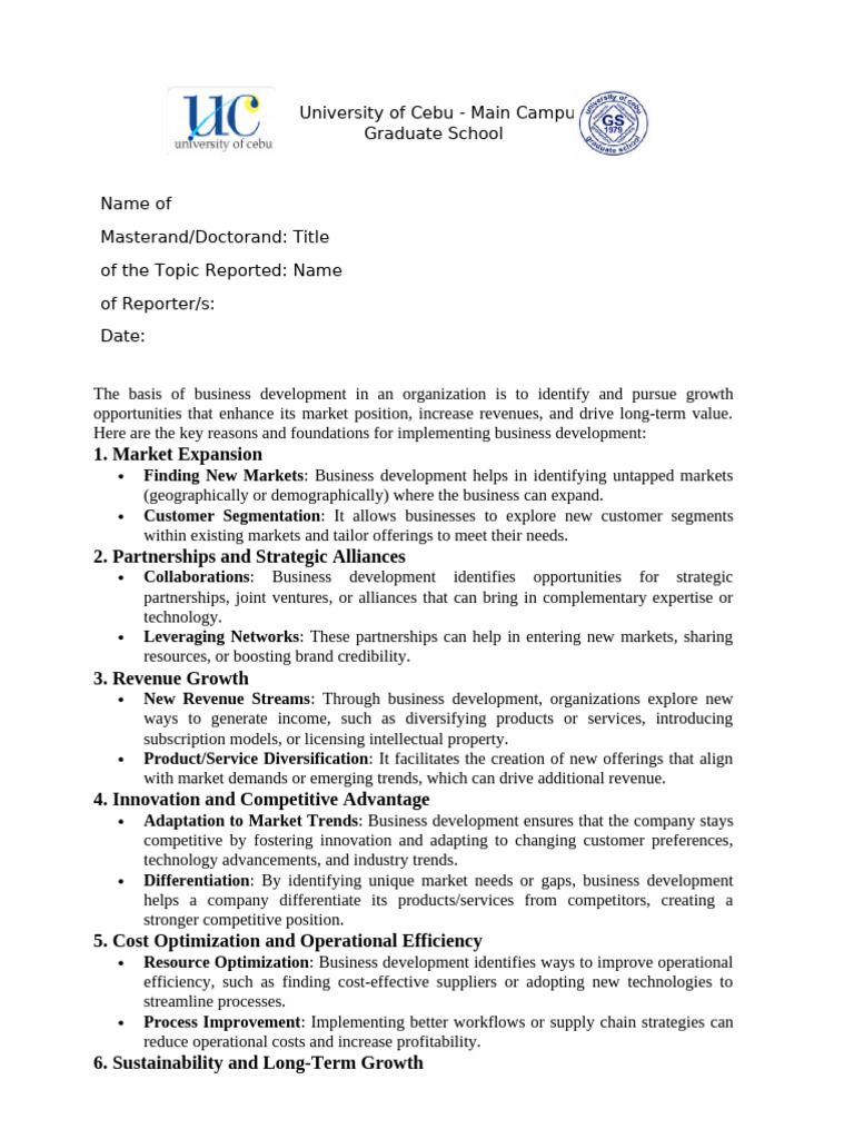Business Development Plan Format Midterm Project | PDF | Swot Analysis ...