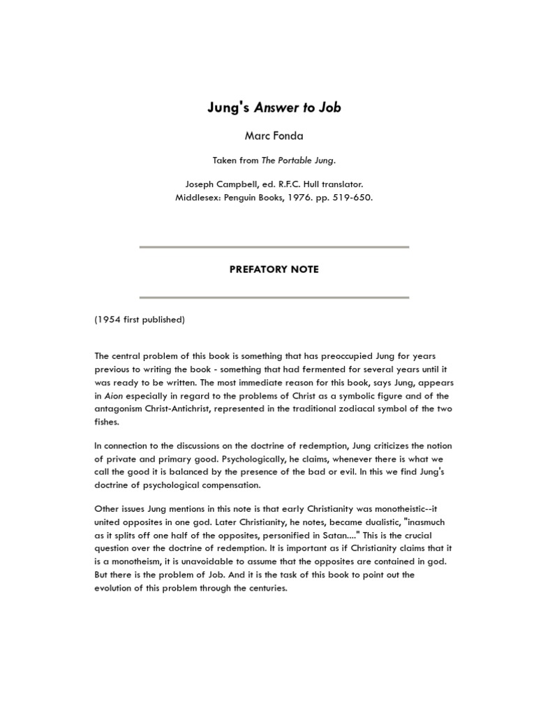 Jung's Answer To Job - Marc Fonda | PDF | Book Of Job | God