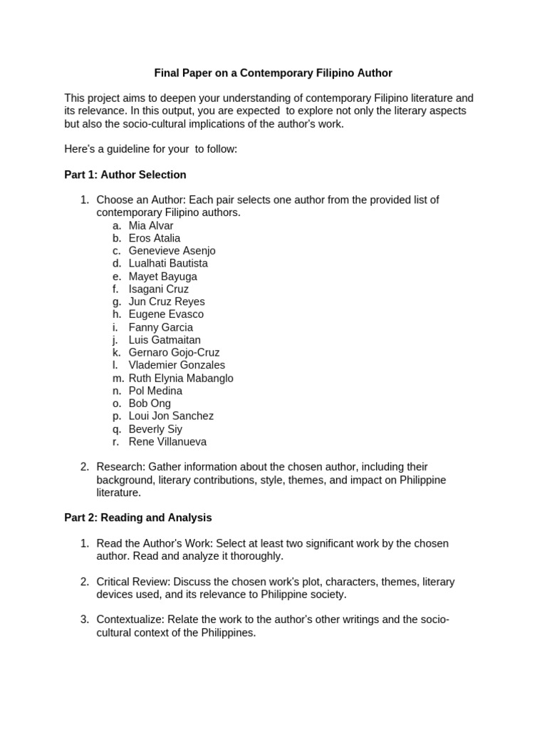 Final Paper On A Contemporary Filipino Author | PDF | Critical Thinking
