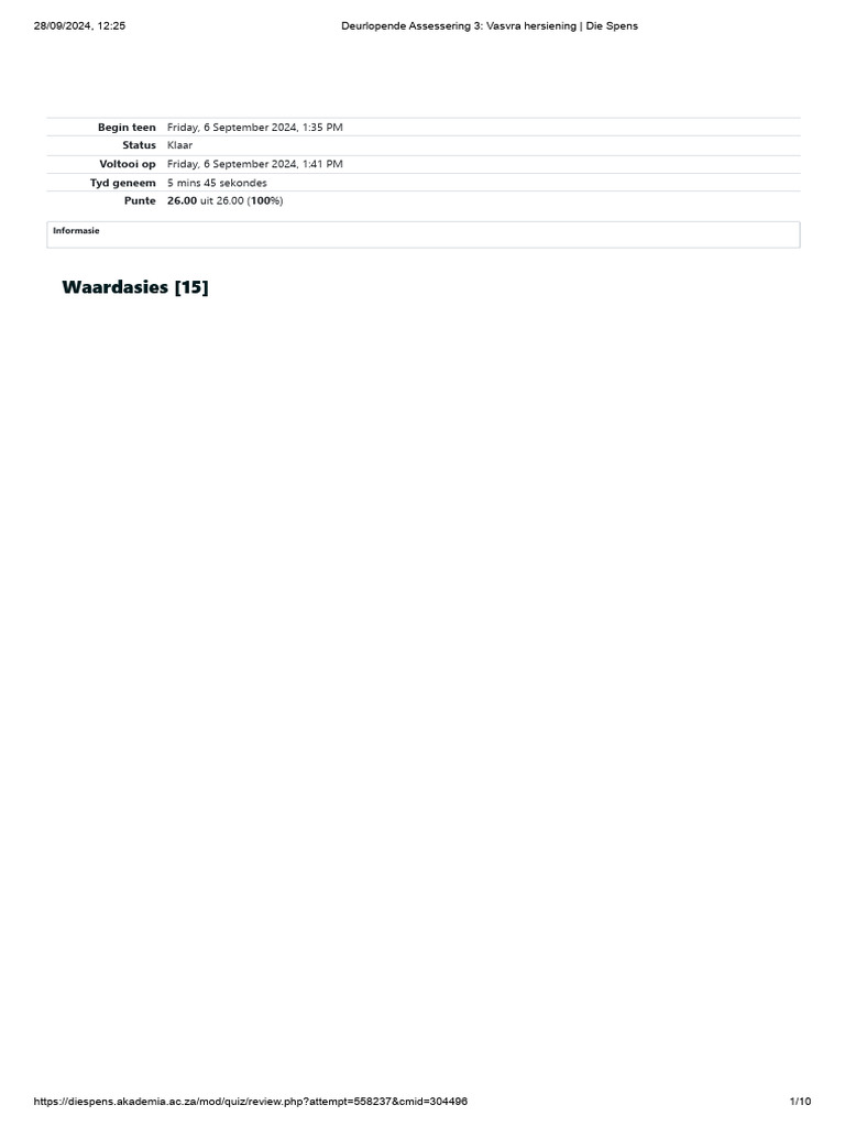 Deurlopende Assessering 3 - Vasvra Hersiening - Die Spens | PDF