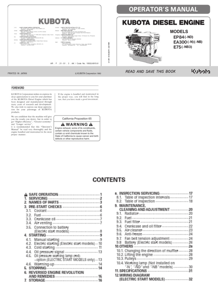 Kubota E75 Nb3 Manual en | PDF | Engines | Horsepower