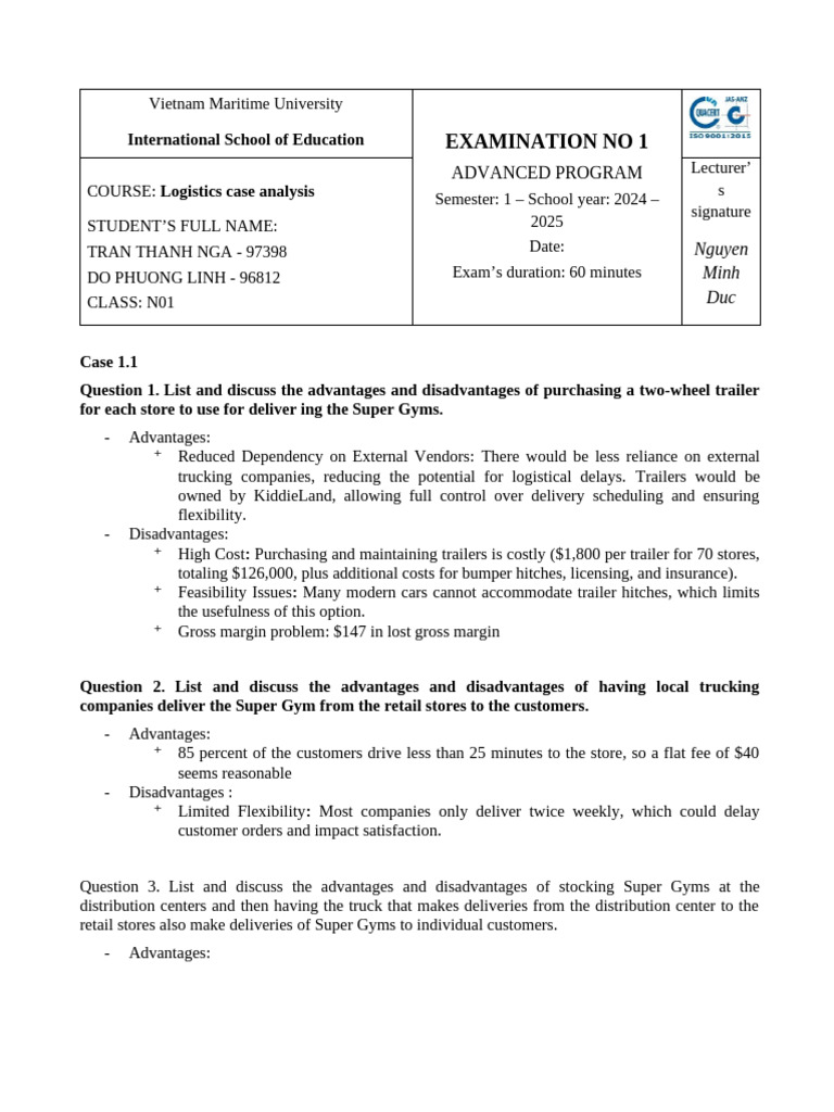 1st Exam - Logistics Case Analysis - N01 | PDF | Supply Chain ...