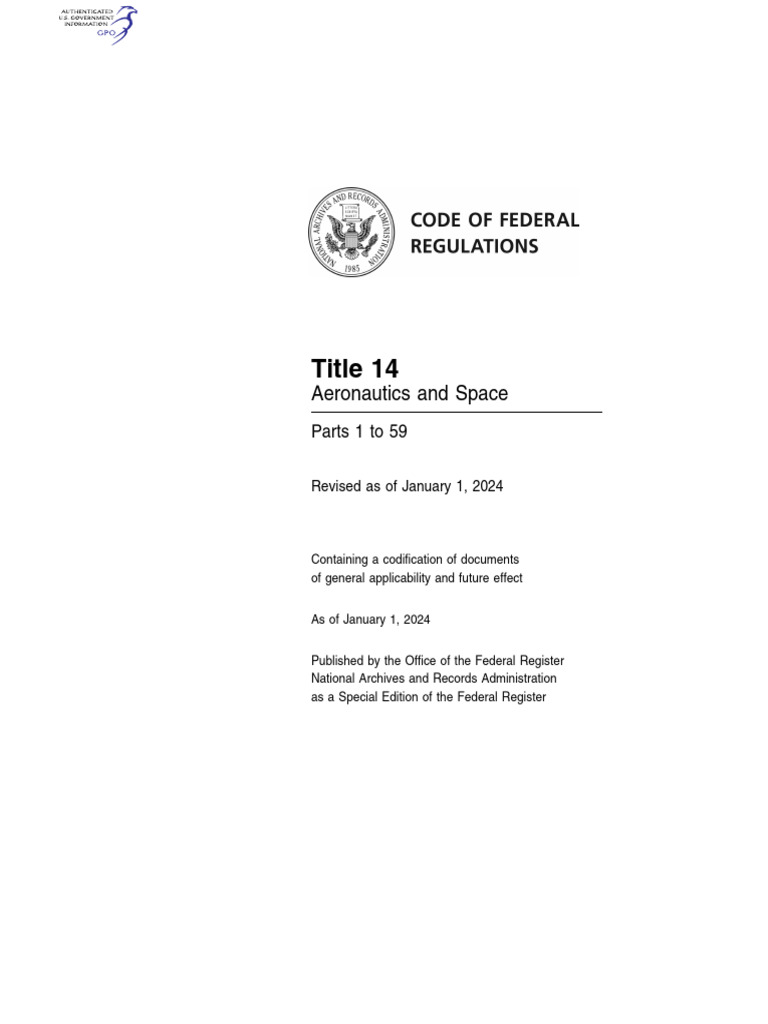Title 14: Aeronautics Regulations 2024 | PDF | Code Of Federal ...