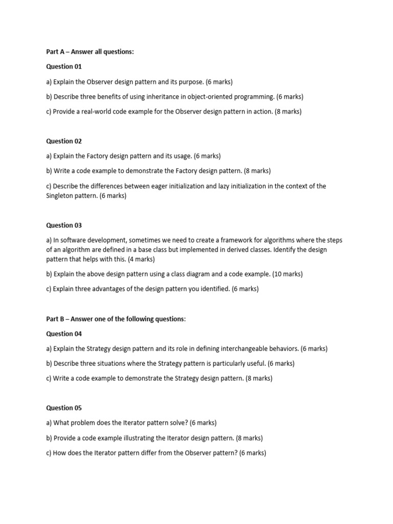 Design Patterns Exam Questions | PDF | Teaching Methods & Materials ...