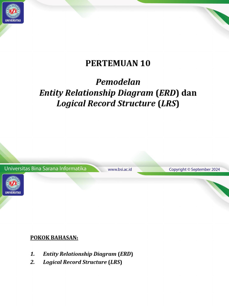 Pertemuan 10 Dan : Pemodelan Entity Relationship Diagram ERD Logical Record Structure LRS | PDF ...