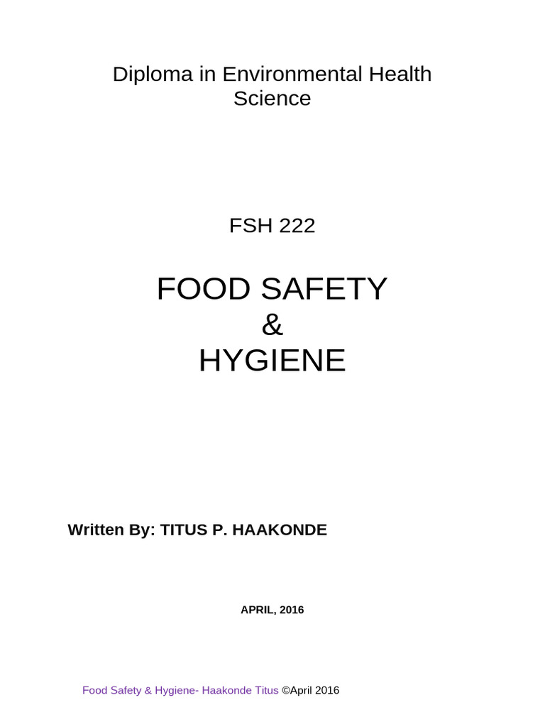 FSH 222 Food Safety & Hygiene TP Haakonde April | PDF | Foodborne ...