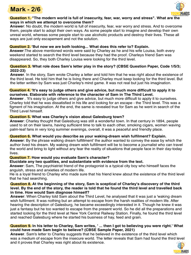 The Third Level Class - 12 | PDF | Concept | Imagination