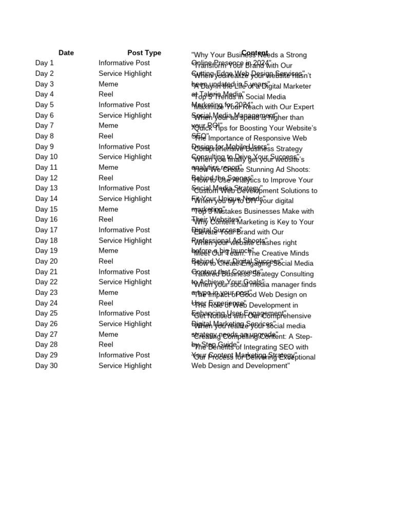 Content Calendar Talaria | PDF | Analytics | Social Media