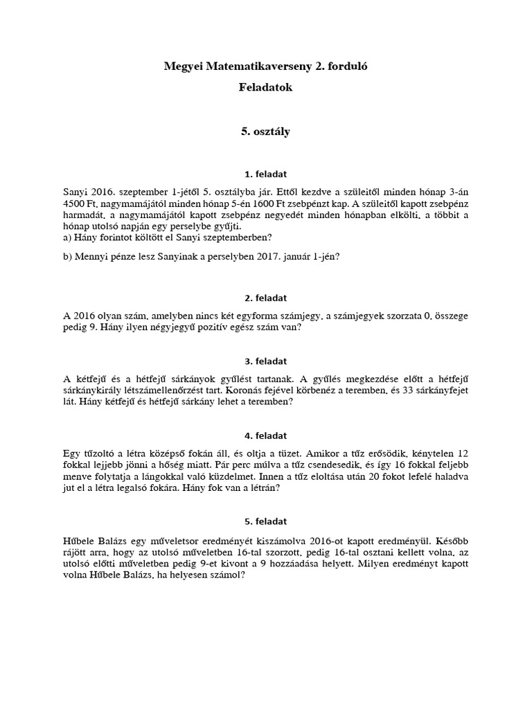 Megyei Matematikaverseny 2. Forduló Feladatok: 1. Feladat | PDF